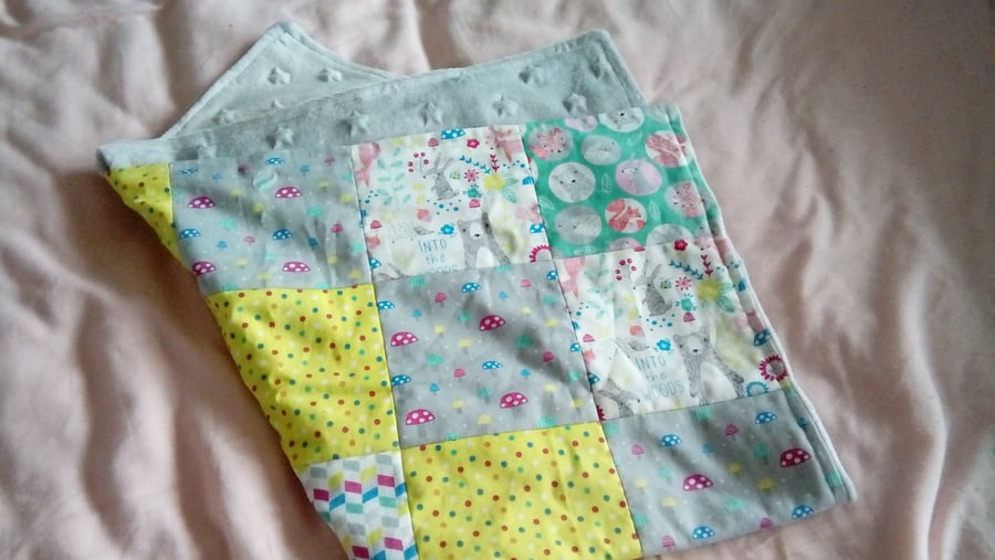 Woodland Animals Patchwork Baby Blanket - Folksy