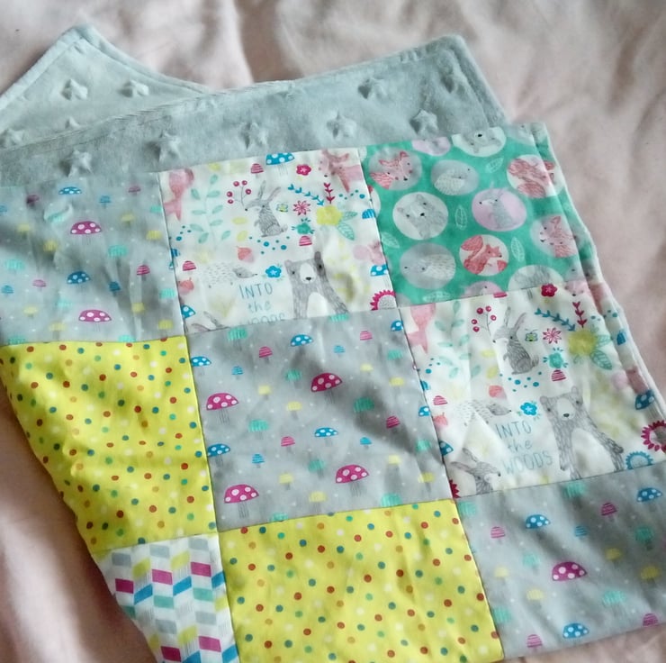 Woodland Animals Patchwork Baby Blanket - Folksy