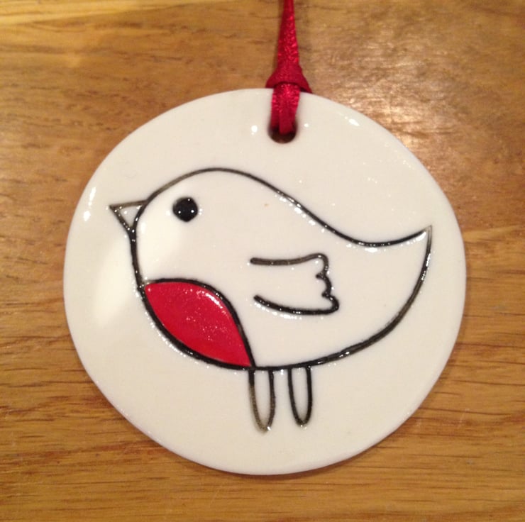 Porcelain Hand painted Robin Christmas Decoration - Folksy