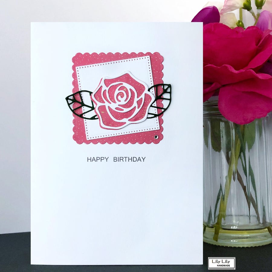 Floral Rose Design Birthday Card by Lily Lily H... - Folksy