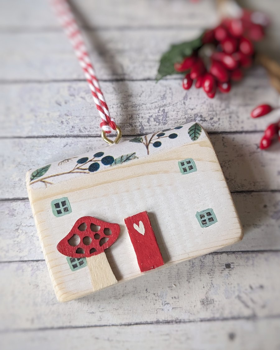 Wooden Hand Painted House Hanging Decoration - Folksy