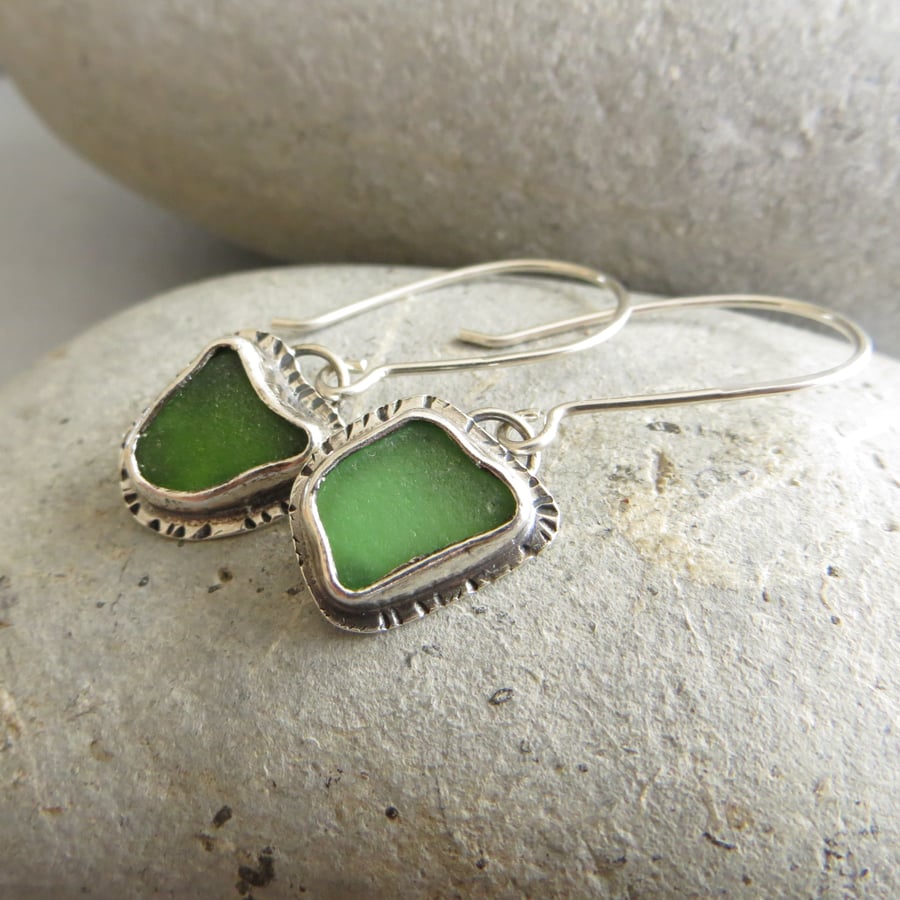 Sterling Silver Earrings with Green Sea Glass, ... - Folksy