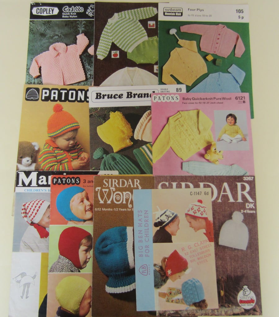 SALE Lot of 11 Vintage Knitting Patterns for Ba... - Folksy
