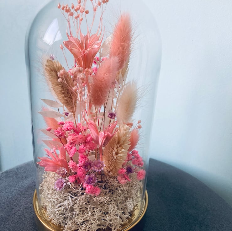 Dried flower arrangement in glass cloche dome - Folksy