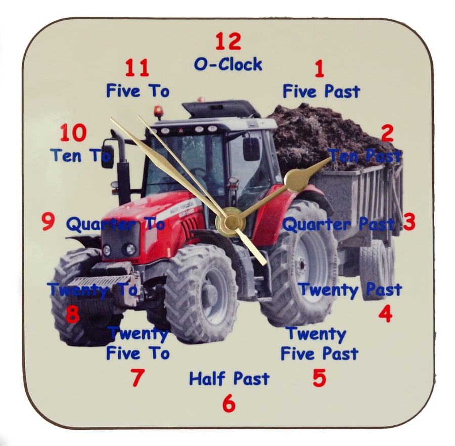Wall Clock - Tractor with Numbers and Words to ... - Folksy