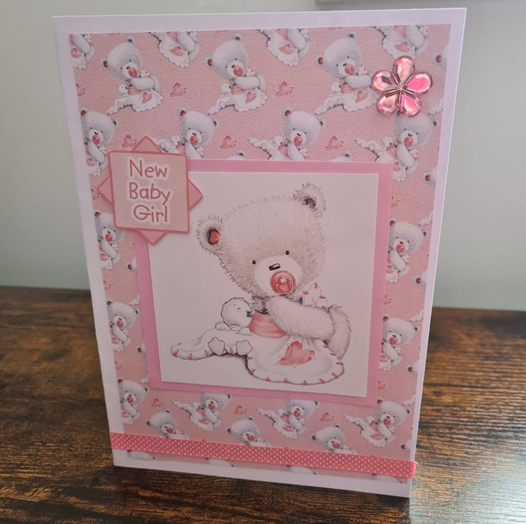 New Baby Card, Pink Teddy Bear, Baby Girl Card,... - Folksy