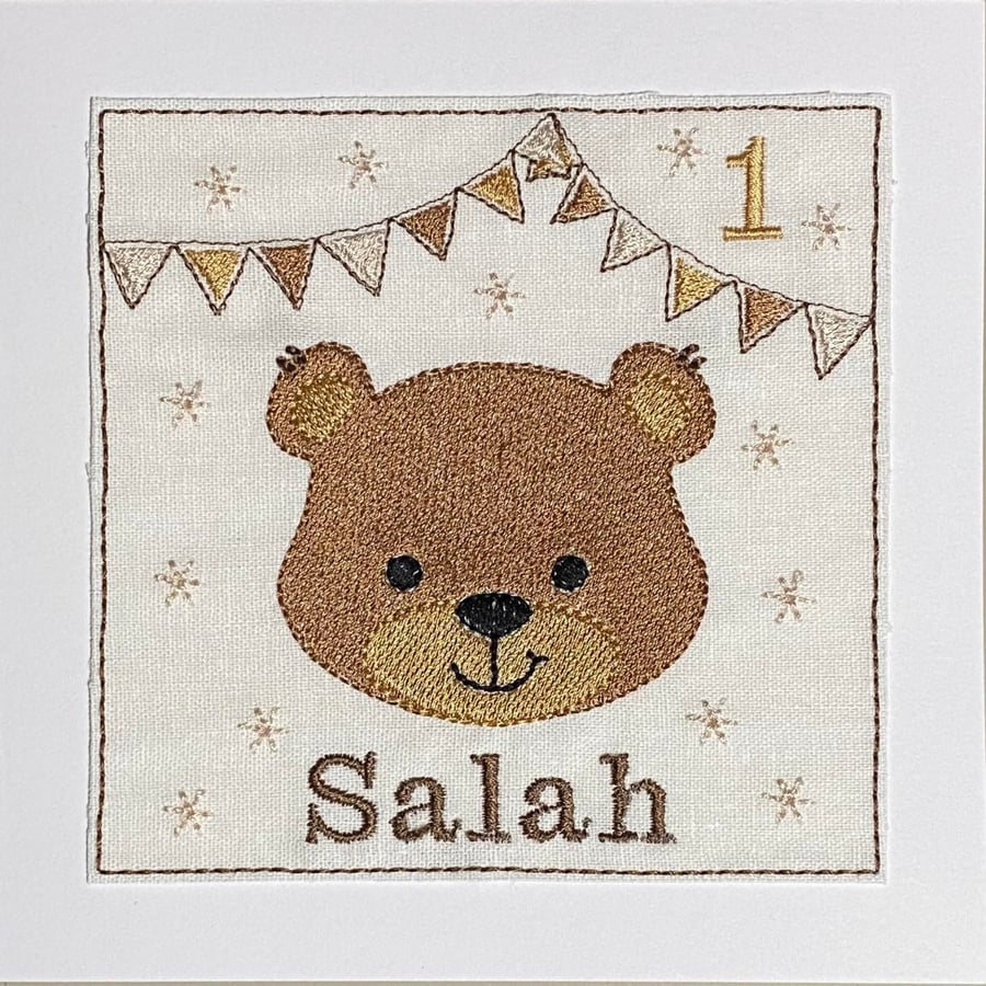 Teddy Bear Birthday Card, Bear Card with Name a... - Folksy
