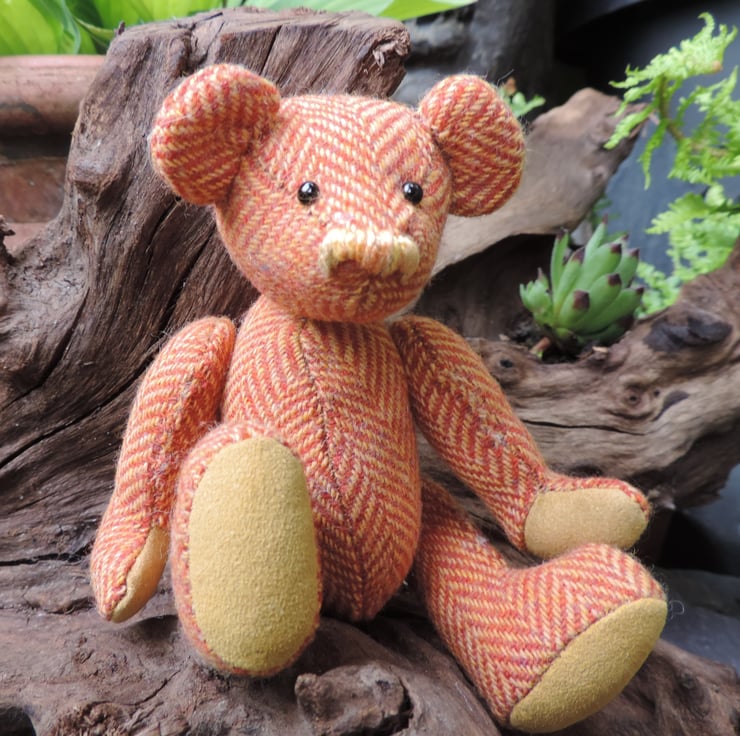 5" traditional Teddy Bear in Donegal tweed - Folksy