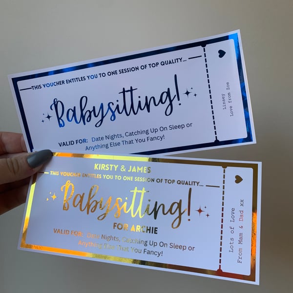 Baby Sitting Voucher, Any Personalised Foil Gif... - Folksy
