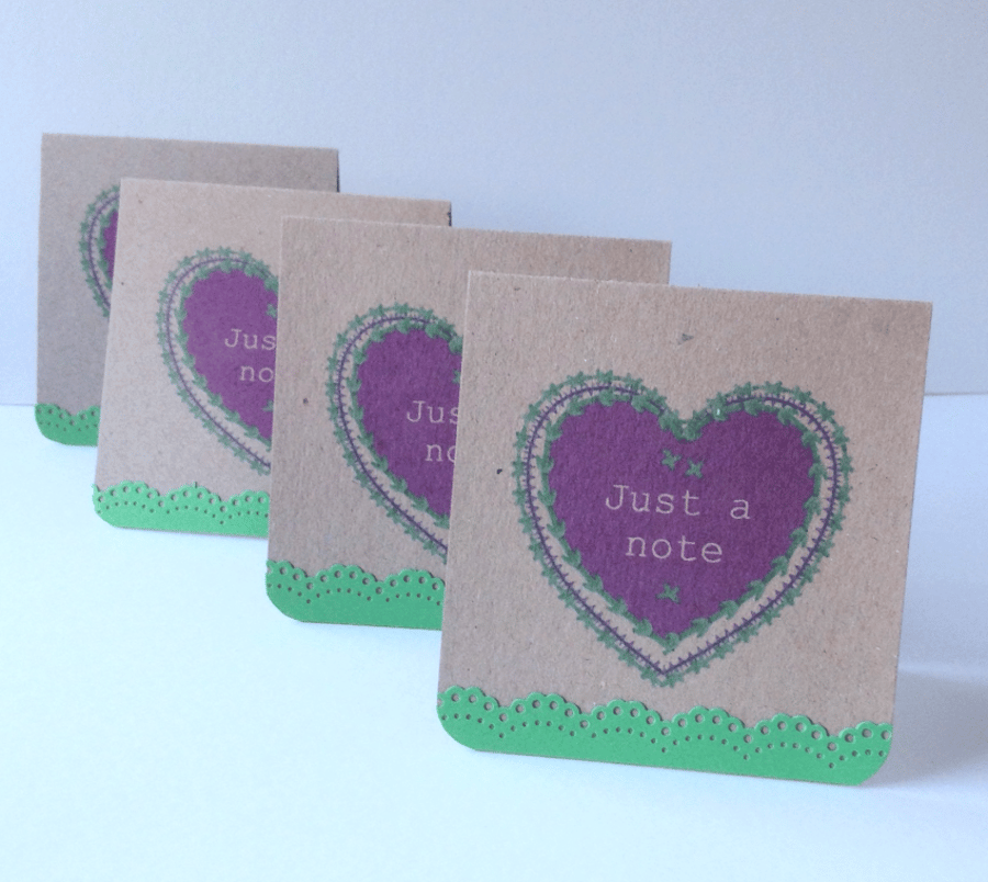 Set of Four Notecards,'Just a Note'Blank Noteca... - Folksy