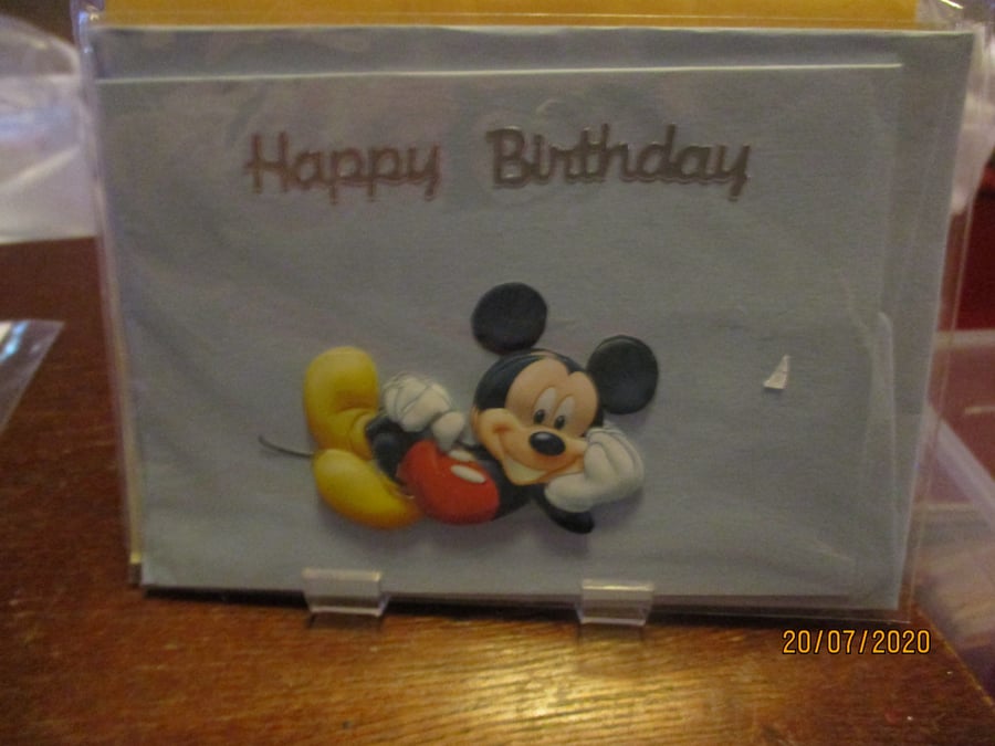 Happy Birthday Micky Laying Down Card - Folksy