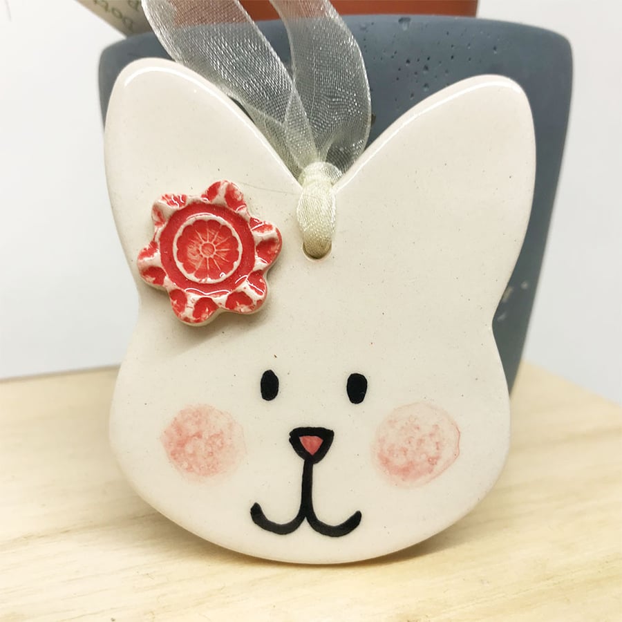 Pottery Bunny hanging decoration ceramic rabbit... - Folksy