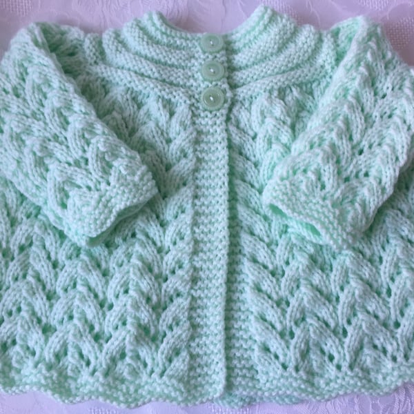 Hand Knitted Mint Green Matinee Cardigan will ... - Folksy