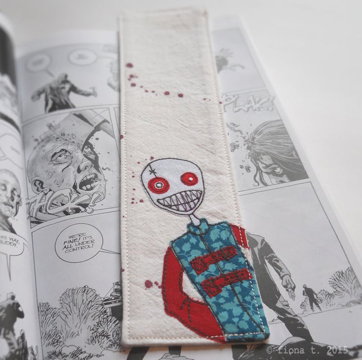 freemotion embroidered zombie bookmark - Folksy