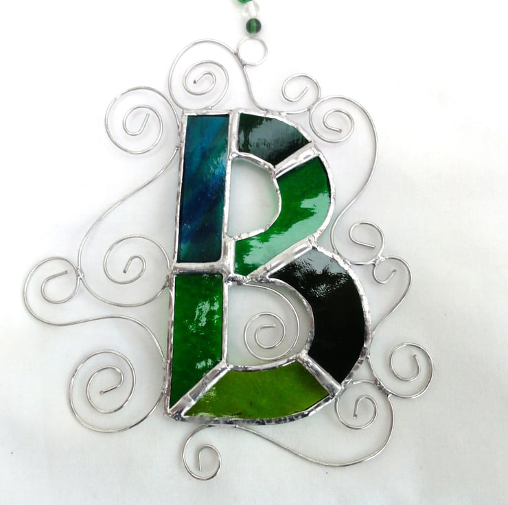 Stained Glass Letter B Suncatcher - Green - Folksy