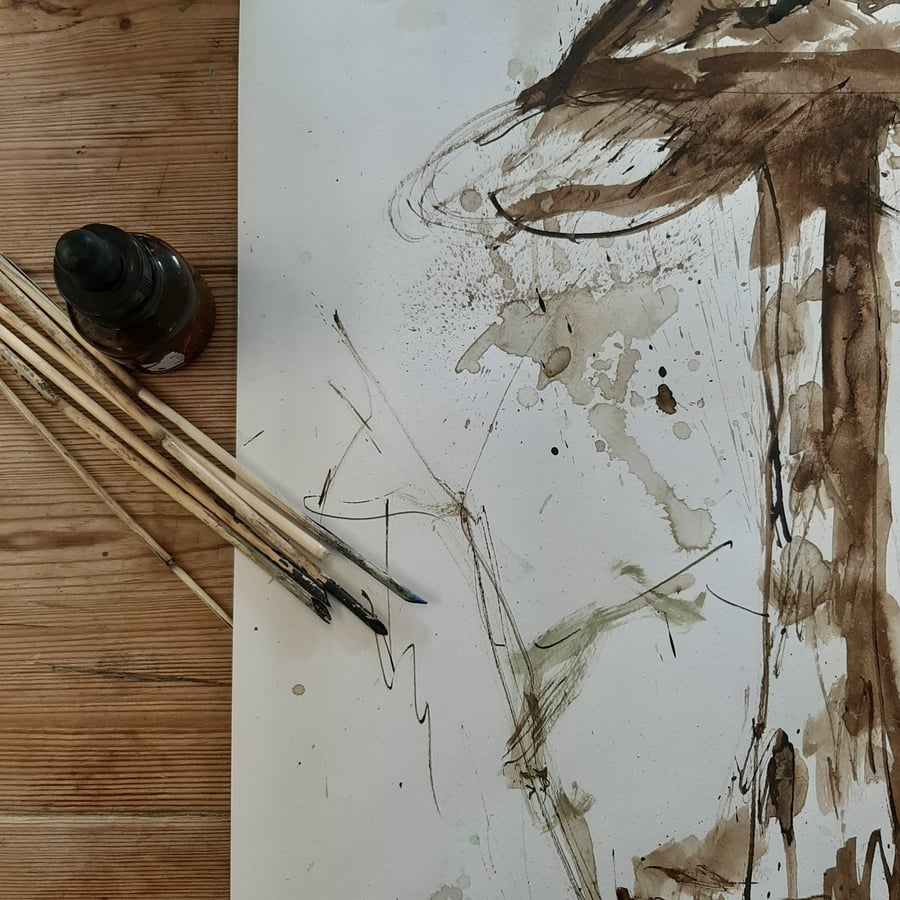 A2 large ink drawing, painting. Contemporary mu... - Folksy