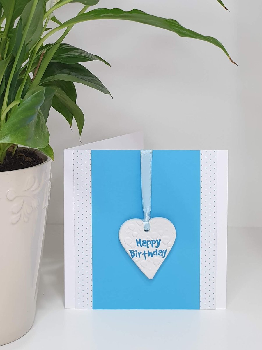 Handmade birthday card with detachable clay hea... - Folksy