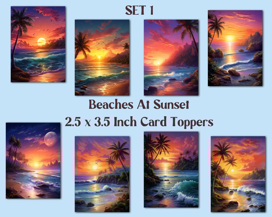 Beaches At Sunset Set of 8 Aceo Size Card Toppe... - Folksy