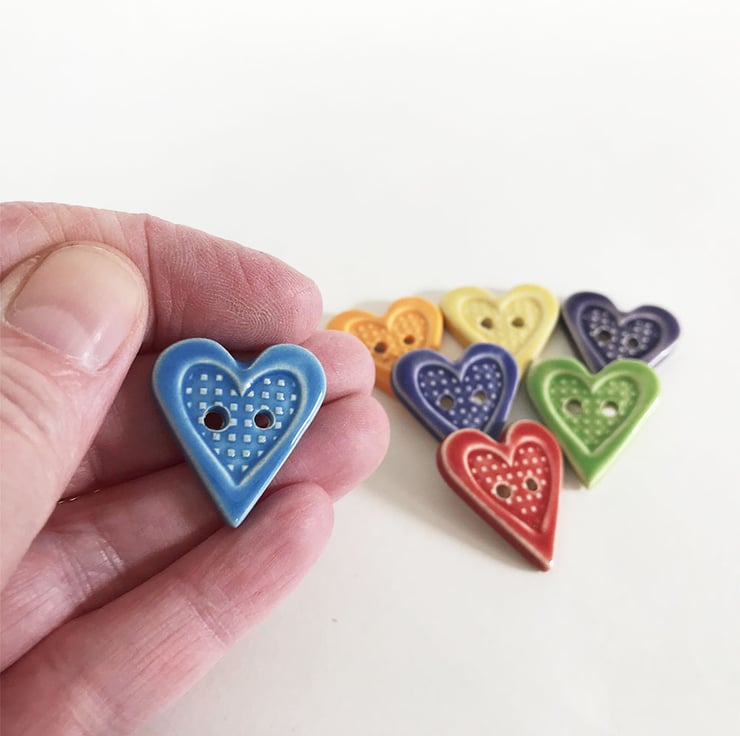 Set of seven little heart shaped ceramic handma... - Folksy