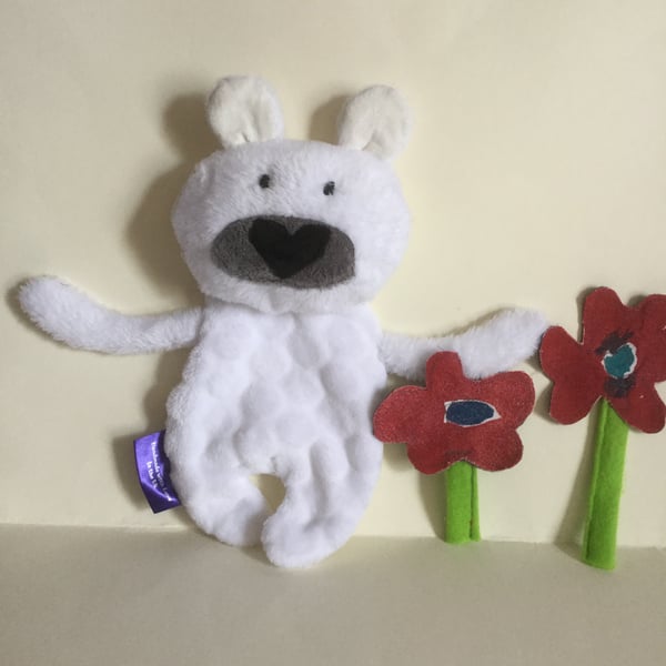 White Handmade Plush Polar Bear Lovey with spot... - Folksy
