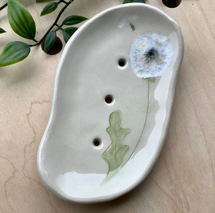 Handmade stoneware Dandelion clock soap dish - Folksy