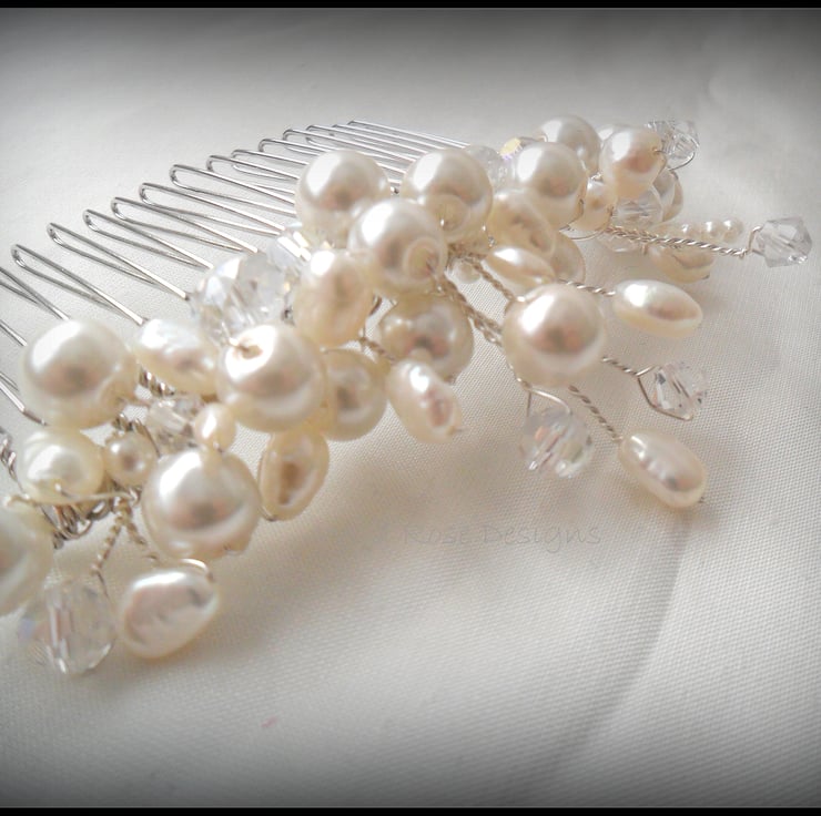 Ivory Pearl and Crystal Hair comb - Folksy