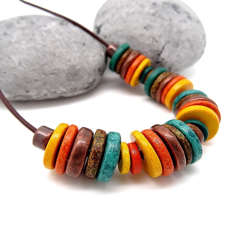 Ceramic Necklace,Ceramic Disc necklace,multi co... - Folksy