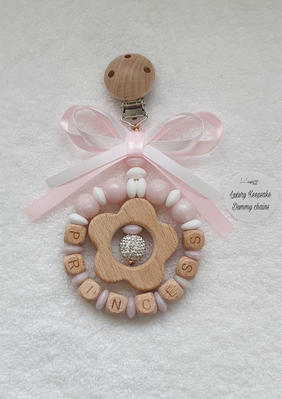 Wood and Silicone Pram Charm Pink flower - Folksy