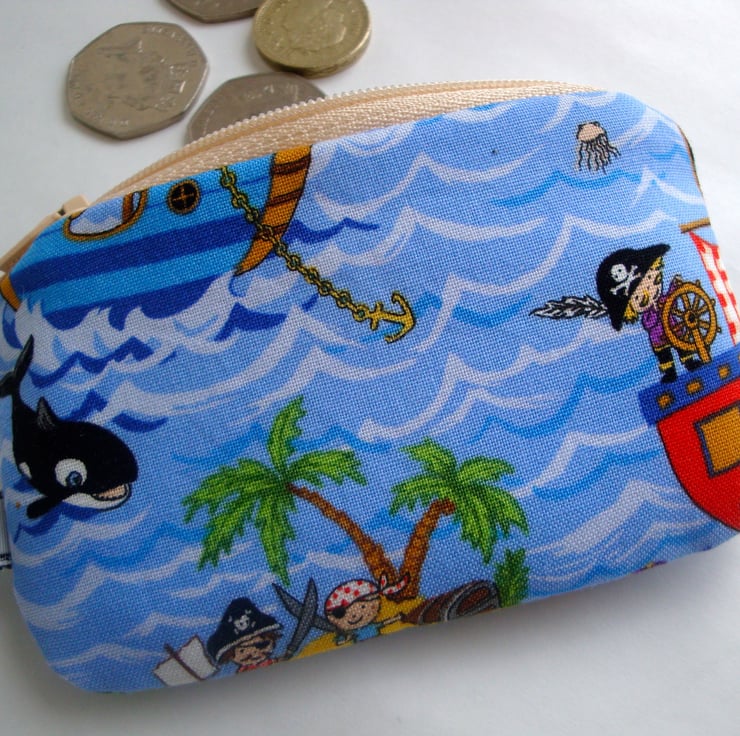 SALE Kids cotton Coin Purse - Pirate Purse - Folksy