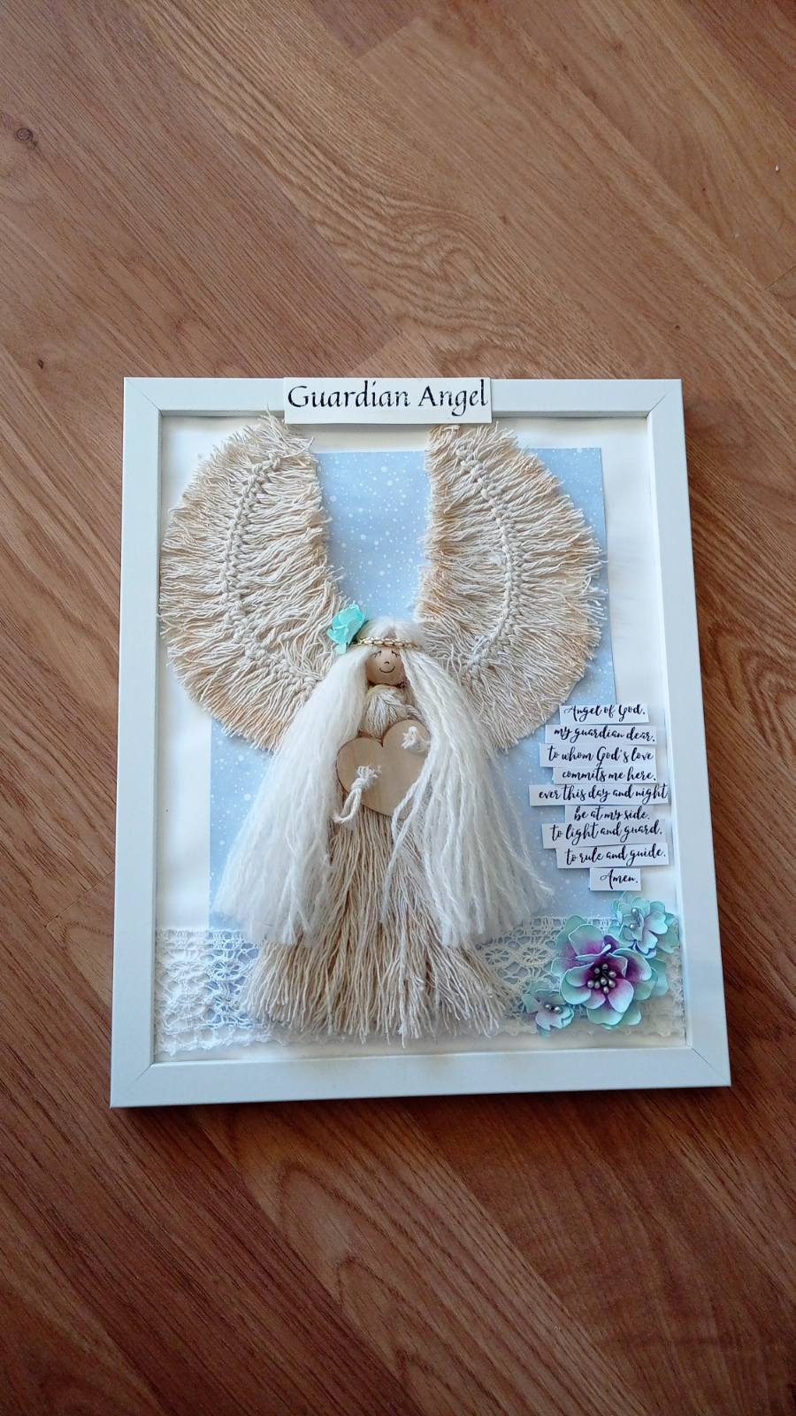 Macrame Guardian Angel doll in a frame First Ho... - Folksy