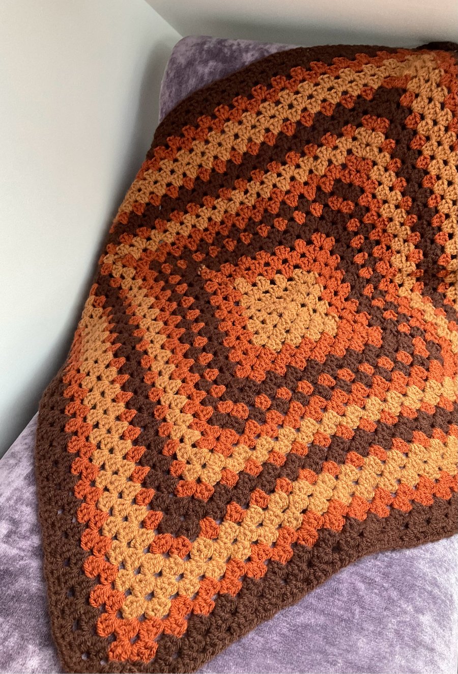 Vintage Style Crochet Blanket in Retro Brown Co... - Folksy