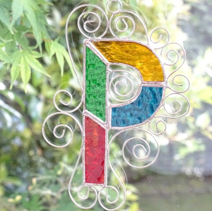 Stained Glass Letter P Suncatcher - Multi - Folksy