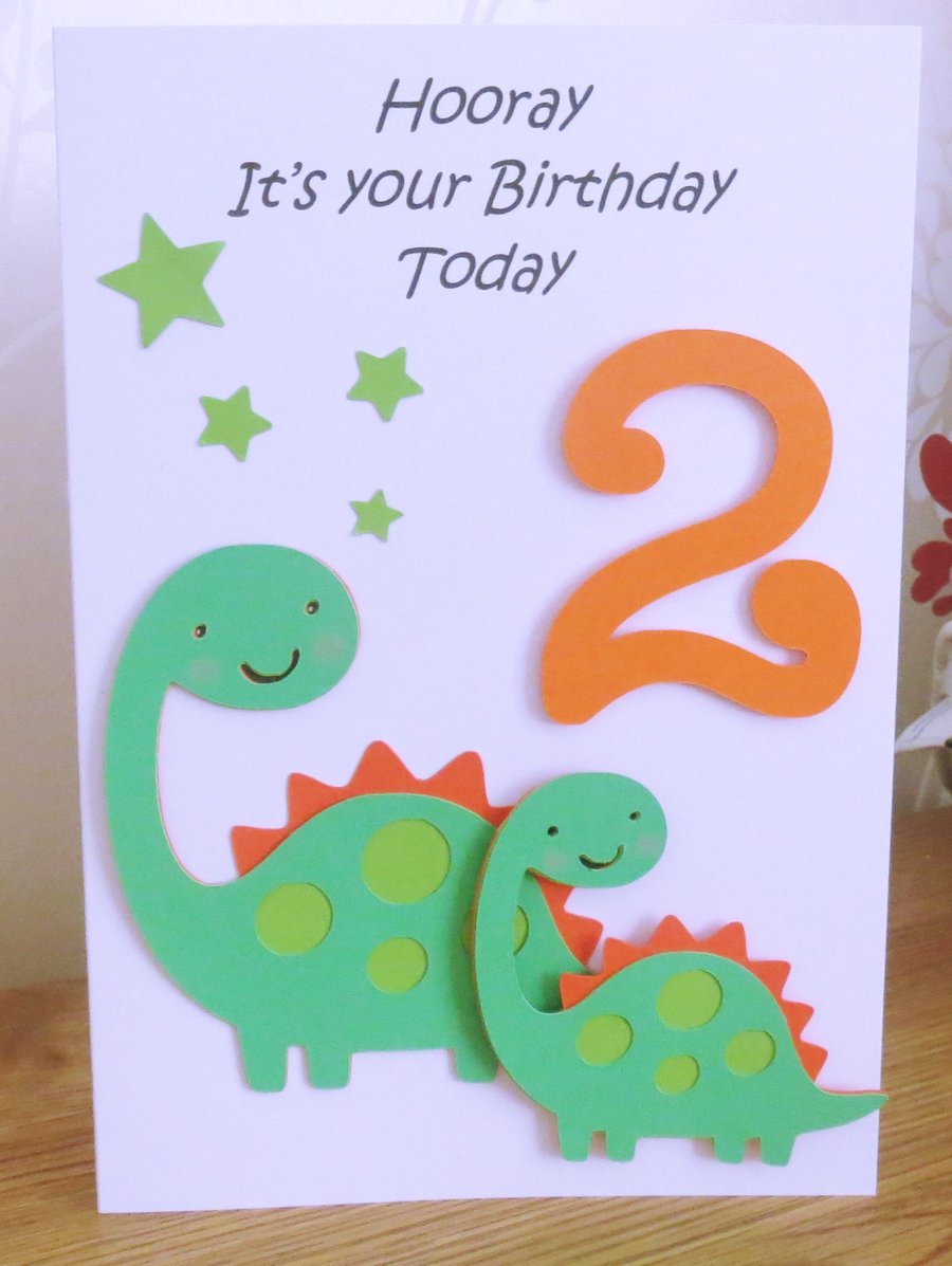 Dinosaur 2nd Birthday card handmade - Folksy