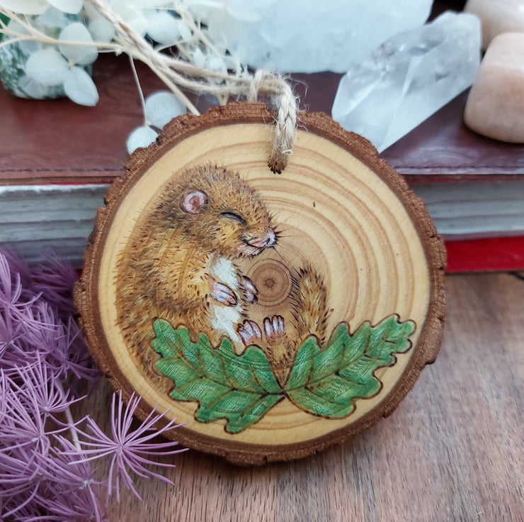 Sleepy dormouse pyrography hanging log slice - Folksy