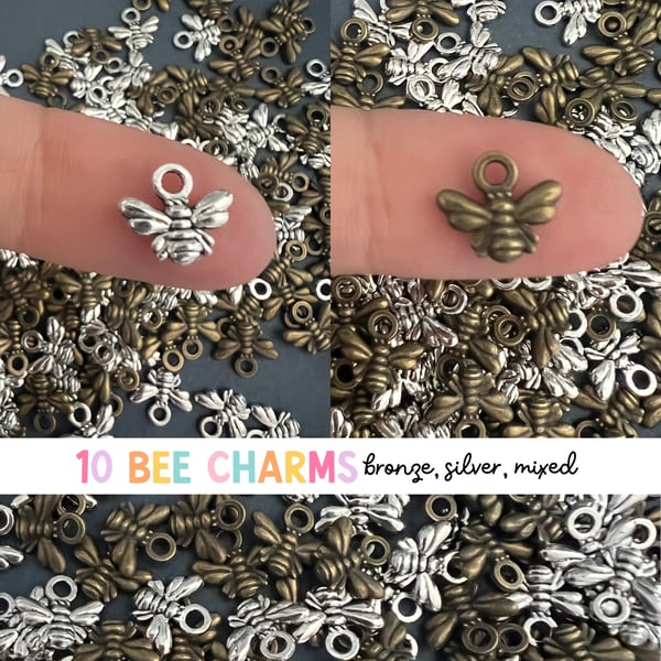 10 Bumble Bee Charms Silver Bee Charms 10 Bronz... - Folksy