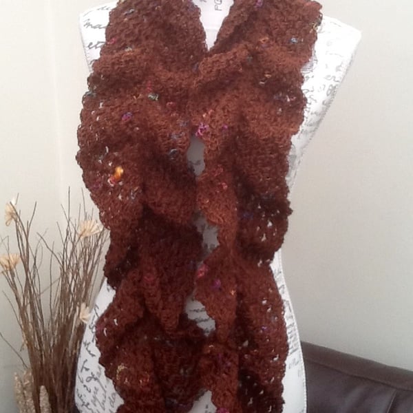 Chocolate Ruffle Shell Scarf! A Lacy Crocheted ... - Folksy