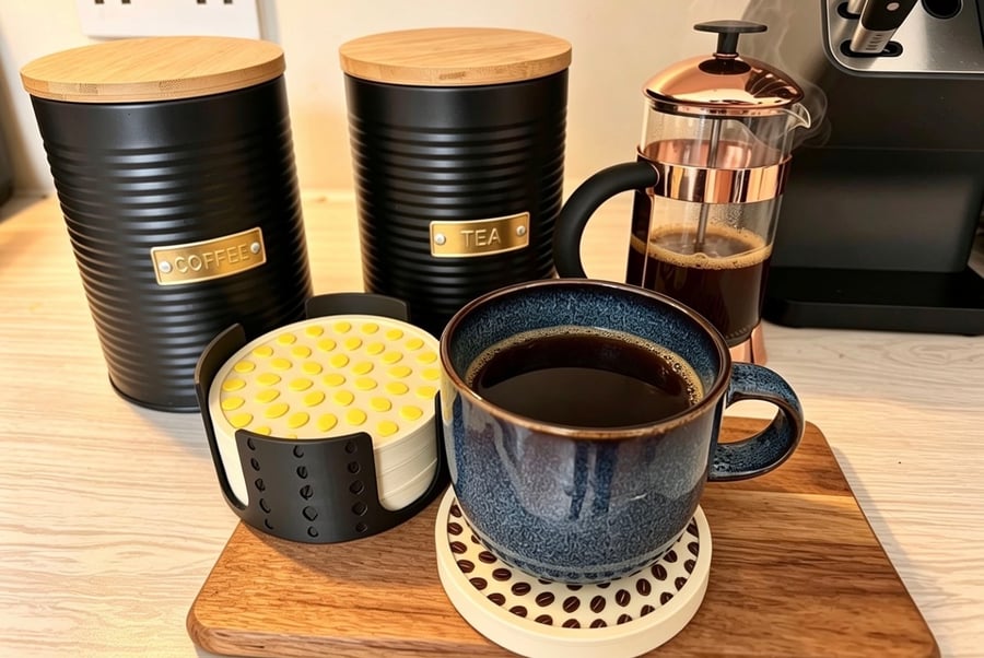Coaster Set with Holder pack of 4 Coffee, Tea, ... - Folksy