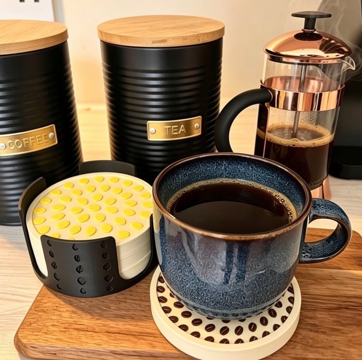 Coaster Set with Holder pack of 4 Coffee, Tea, ... - Folksy