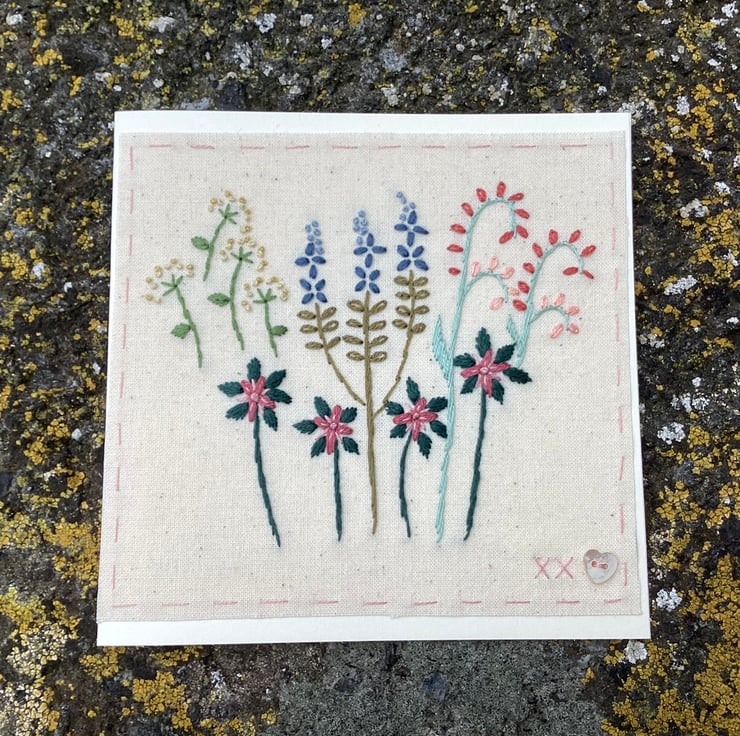 Meadow flowers hand embroidered card - Folksy