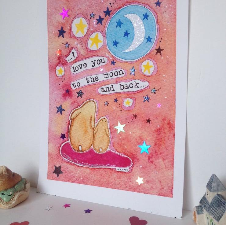 Pink embellished A4 Archival Print by Jo Roper ... - Folksy