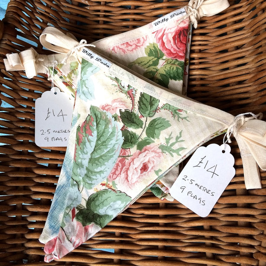 Blue and Pink ROSE Floral Bunting - perfect for... - Folksy