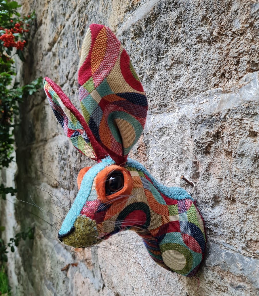 Faux hare head wall mount in turquoise and mult... - Folksy