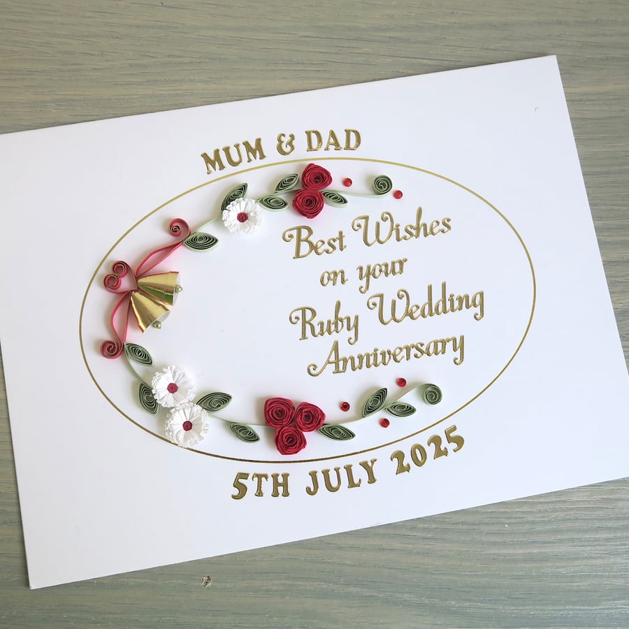Personalised Quilled 40th Ruby Wedding Annivers Folksy