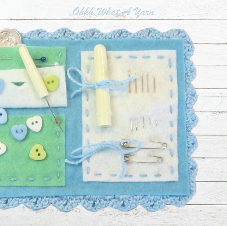 Blue crochet sewing case, sewing kit. - Folksy