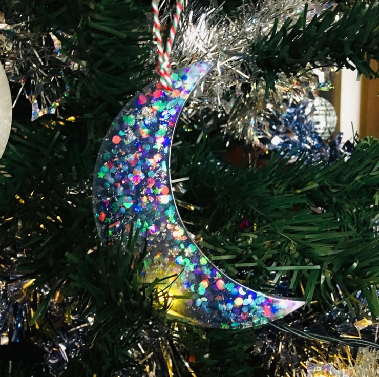 Crescent dark sparkly moon large hanging Christ... - Folksy
