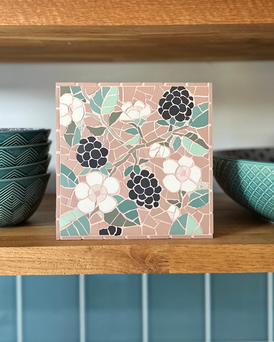 Original Floral Art - Blackberry Mosaic Wall Pl... - Folksy