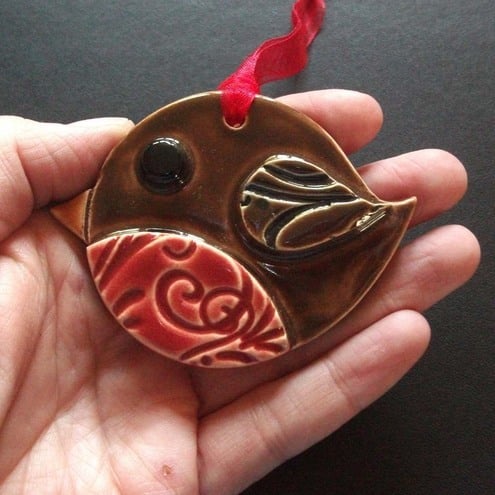 Ceramic robin Christmas decoration - Folksy
