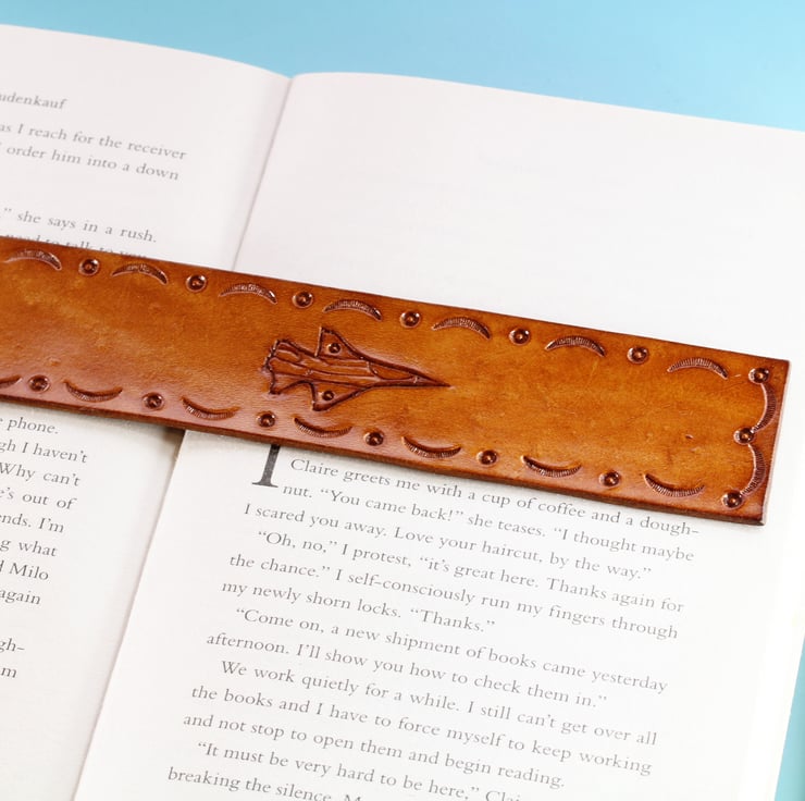 Hand Carved Fighter Plane Leather Bookmark, Lea... - Folksy