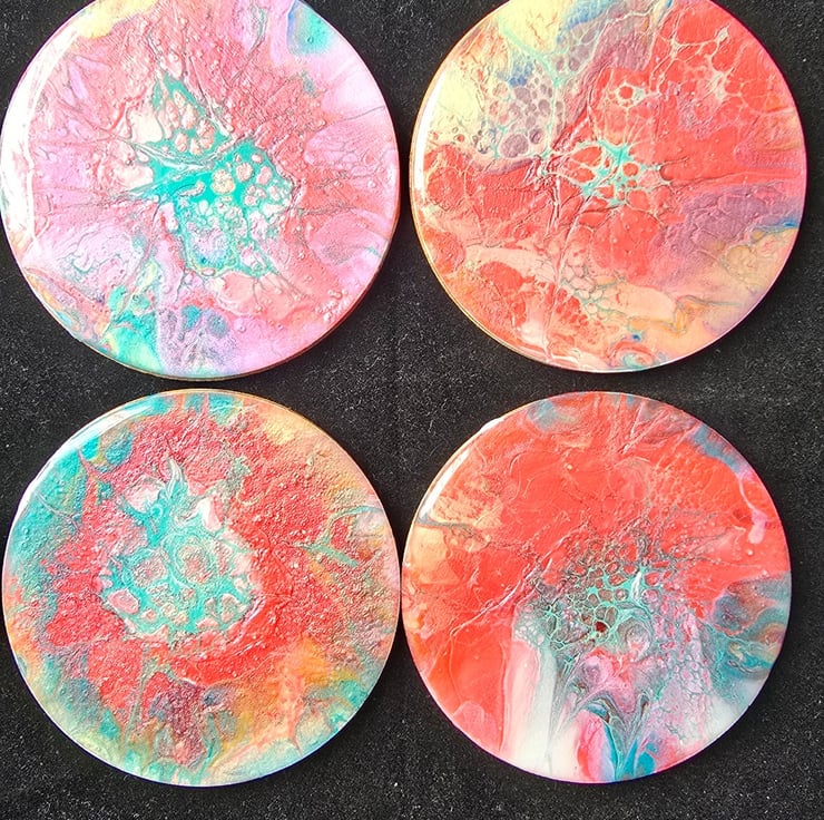 "Bloom Burst" set of 4 round fluid ar... - Folksy