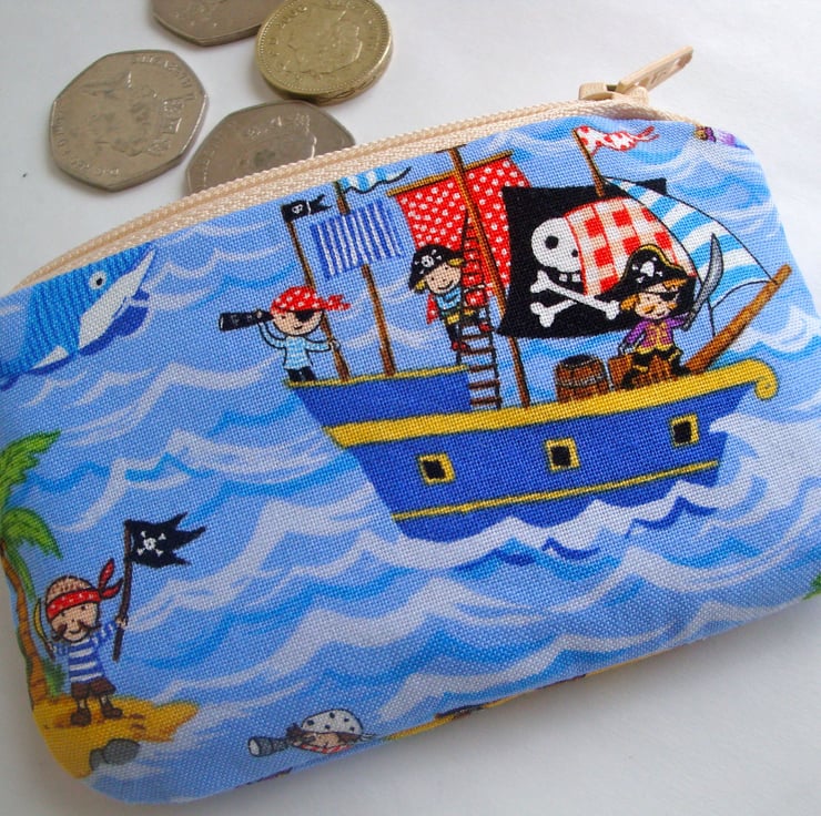 SALE Kids cotton Coin Purse - Pirate Purse - Folksy